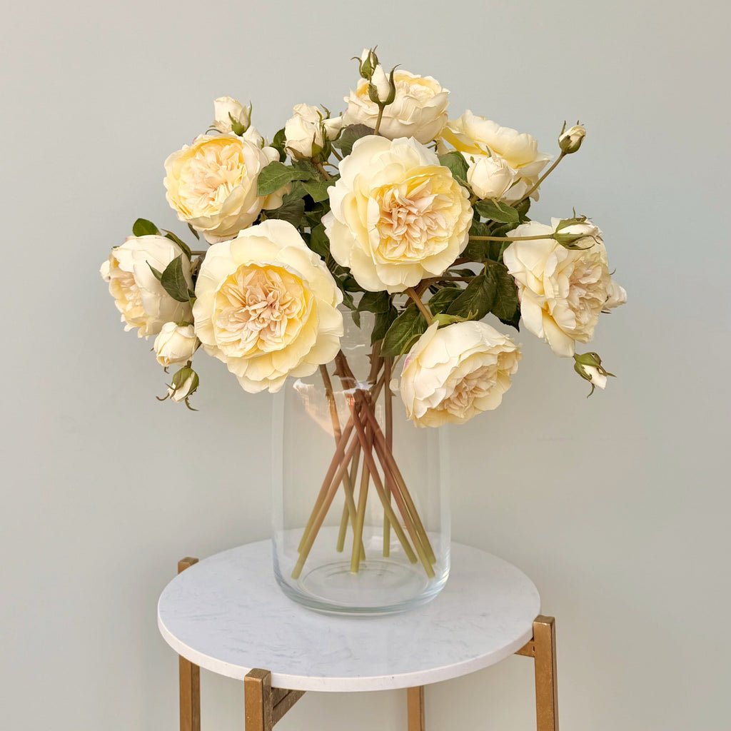 Artificial Pale Yellow English Rose Stem