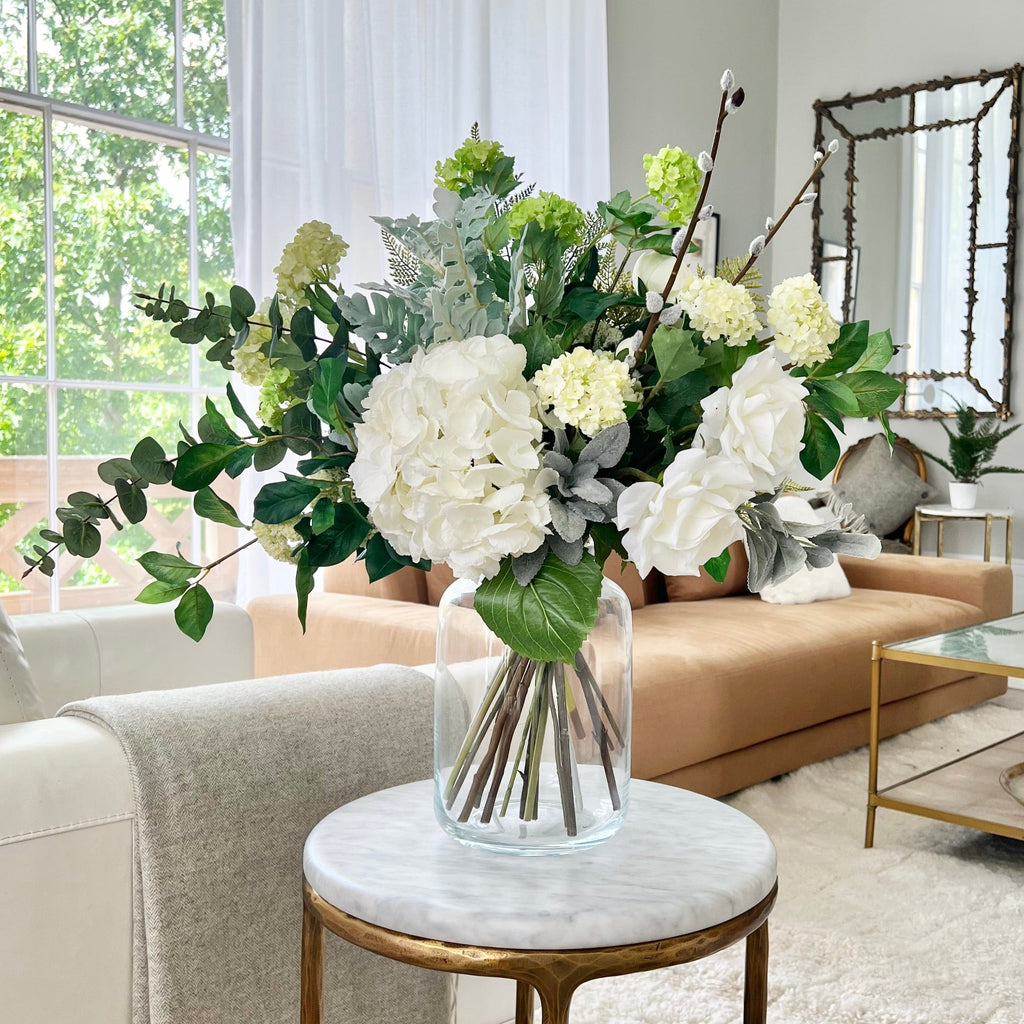 Rose Above It Bouquet & Clear Funnel Neck Vase Set