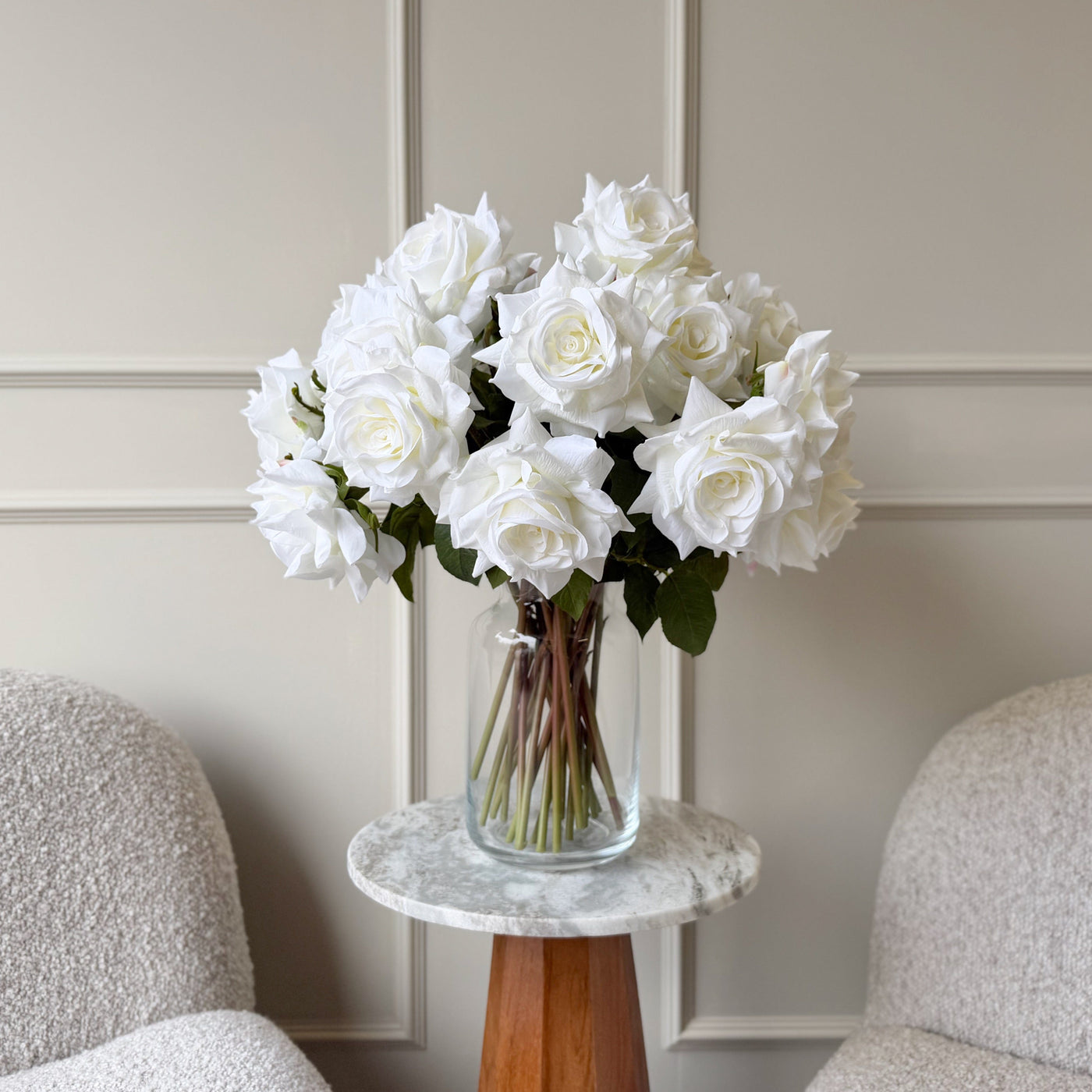 Deluxe Artificial White Tea Rose Hand-Tied Bouquet